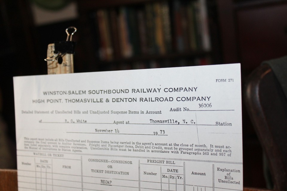 Vintage 1973 Winston Salem High Point Thomasville Denton Railroad Form ...