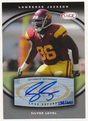 LAWRENCE JACKSON 2008 SAGE SILVER A32 ROOKIE AUTOGRAPH USC TROJANS 138/ ...
