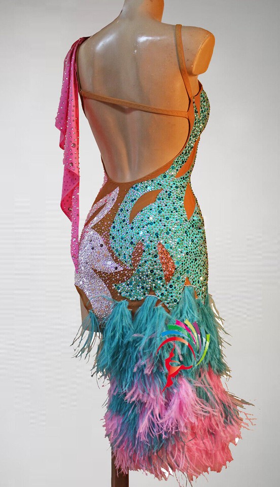 L3925 women feather Ballroom Rhythm salsa Latin samba dance dress US 10 ...