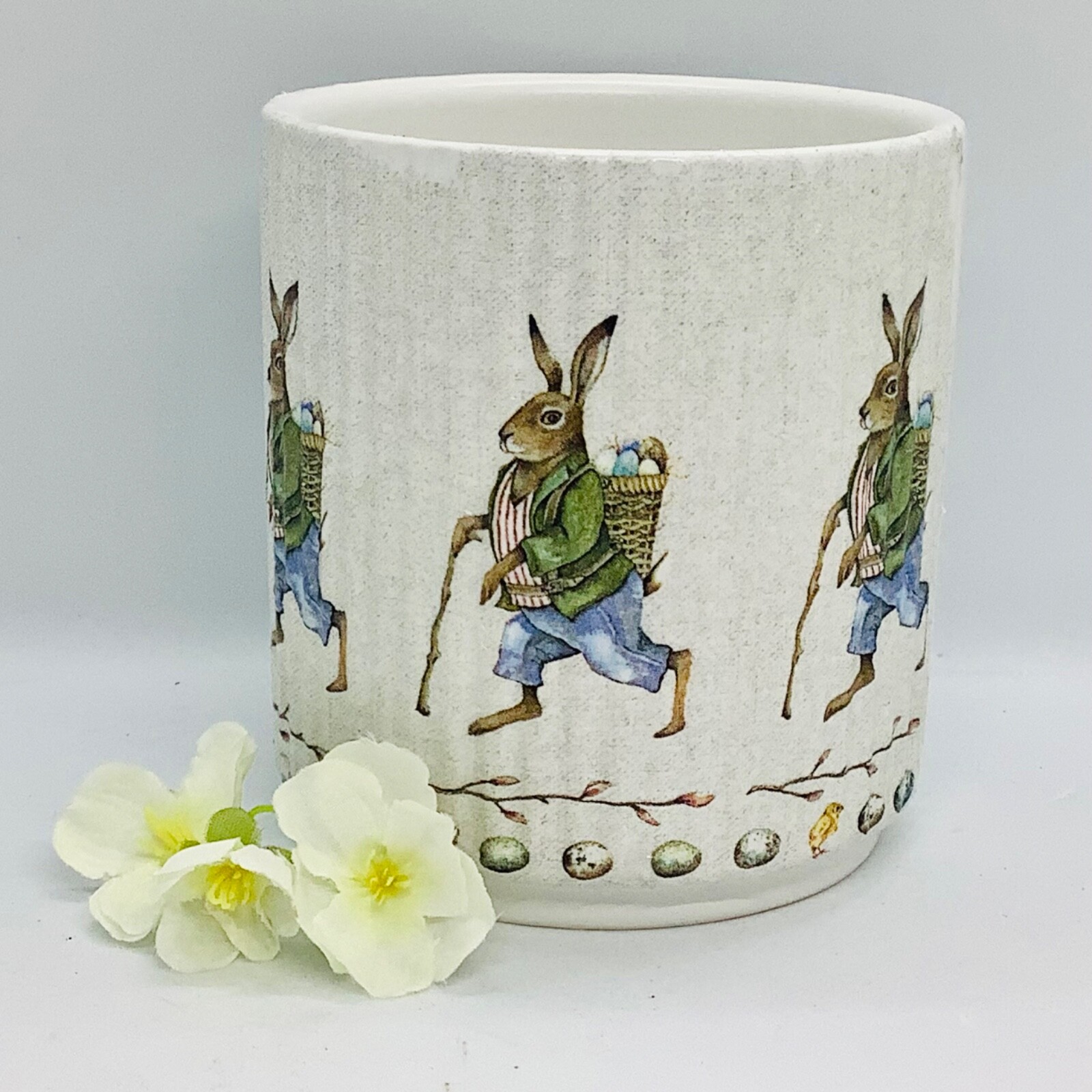 Duo of hand decorated flower pot and candle with Mr. Rabbit | eBay ...