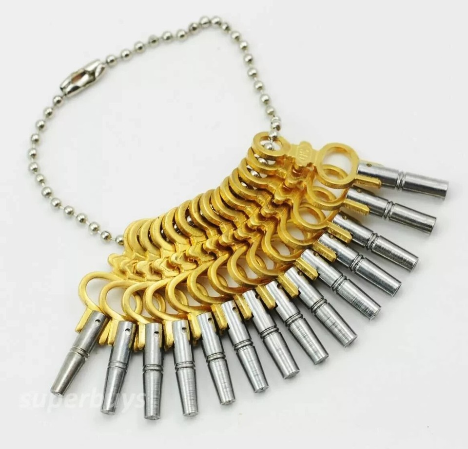 14pc Pocket Watch Winding Keys Set Size 00-12 Winder Setter Setting Set ...