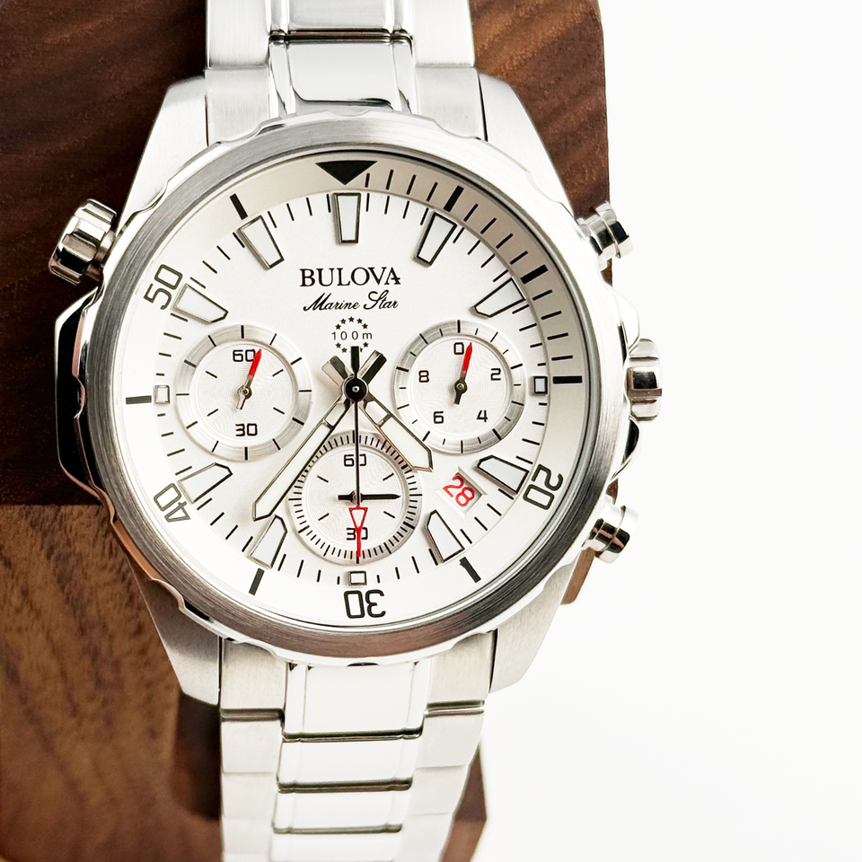 Bulova 96B255 Men's Marine Star Watch White Dial Six-hand Sports ...