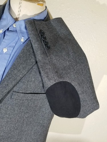 48R Hunting Elbow Patch Wool Poly Tweed Herringbone Check Blazer Coat ...