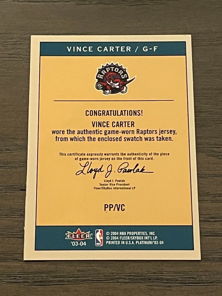 2003-04 Fleer Platinum Portraits Game Jersey Vince Carter #PP/VC ...