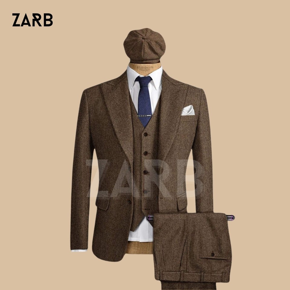Men's 3-Piece Tweed Suit, Peaky Blinders Groomsmen Outfit, Vintage ...