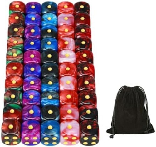 50 Pack D6 Game Dice Set With Pouch 16mm 6 Sided Two Color Dice DND MTG ...