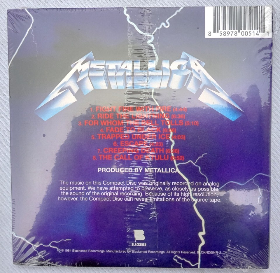 METALLICA Ride The Lightning Remastered Factory Sealed Digipak CD Hyper ...