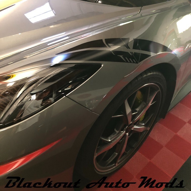 Gloss Black Front Fender Stripe Jake Type Graphics Fits C8 2020-2025 ...