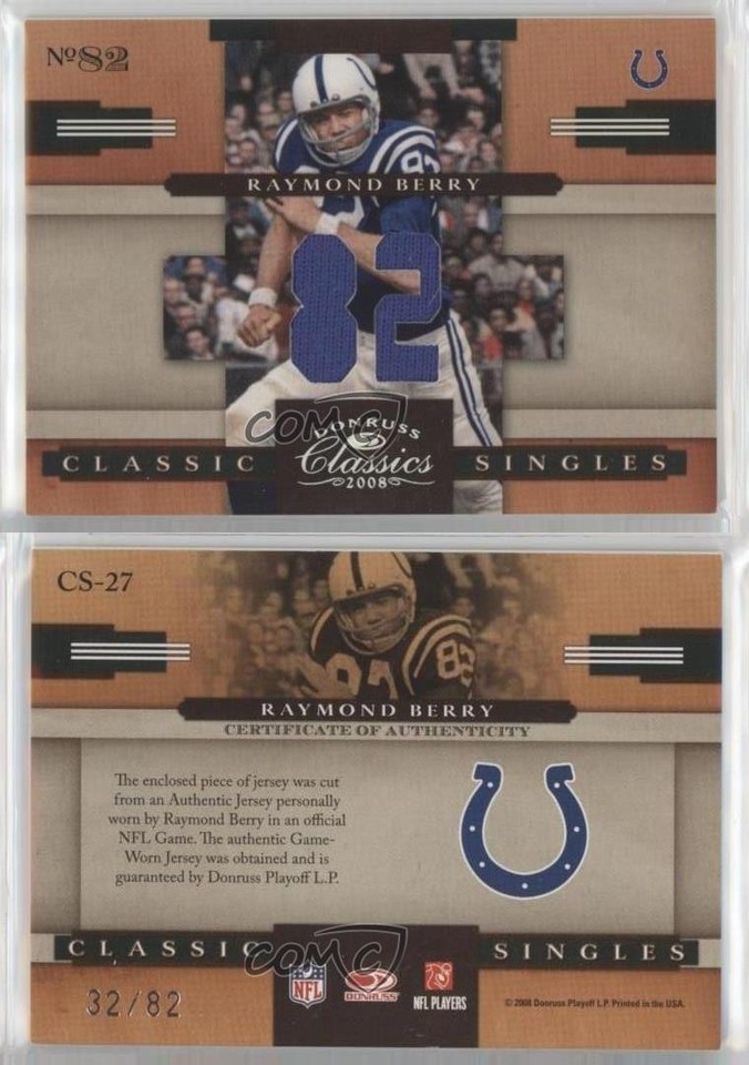 2008 Donruss Classics Jersey Number Jerseys 32/82 Raymond Berry #CS-27 ...
