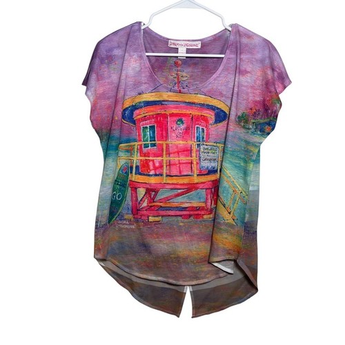 Leoma Lovegrove T-Shirt Women's Large Purple Graphic Tee Artsy Shirt ...