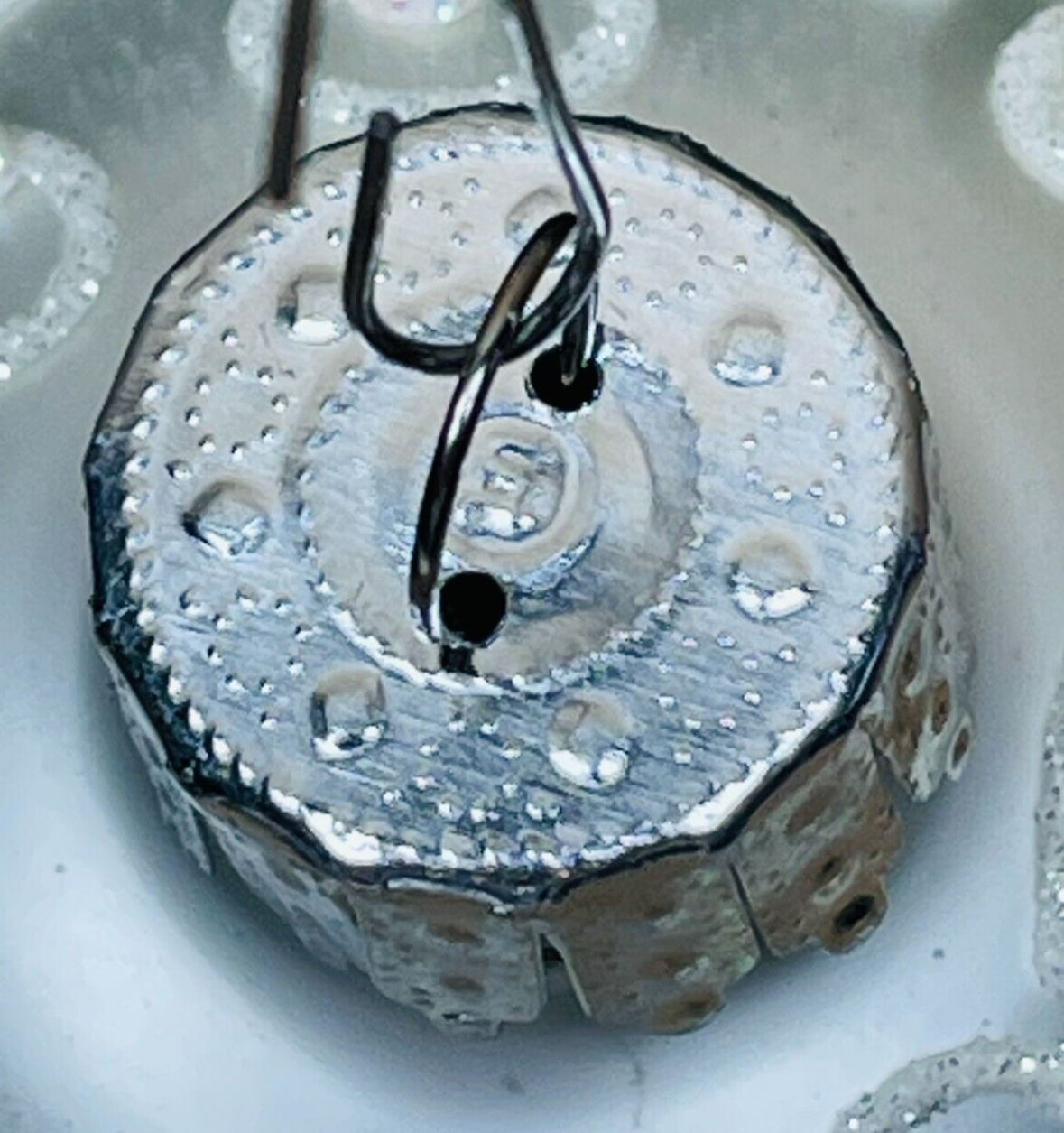 EUC S/4 Glass Ball Ornaments, Flower Design, White, White Glitter, 2 5/ ...