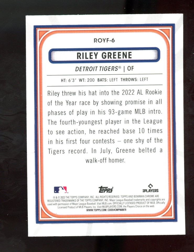 2023 Bowman Chrome RILEY GREENE RC ROY Mojo Refractor ROYF-6 Tigers | eBay