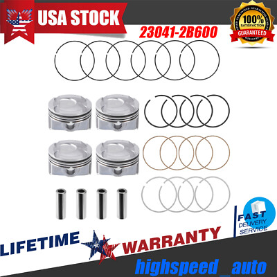 0.5MM 4Piston &Rings Kit For Hyundai Kia Accent Rio 1.6L DOHC 12-16 ...