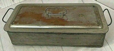 Antique Copper Cooking Baking Loaf Pan Tin Metal with Lid Handles ...