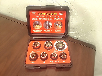 Grip-Tite 7 Piece Super Socket Nut Bolt Set 3/8" Drive Metric in Case ...