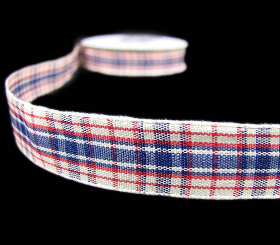 5 Yards Red Blue Cream Ivory Country Primitive Rustic D Faced Plaid ...