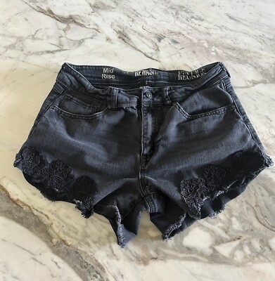 Rewash Mid Rise Black Cut Off Jean Shorts With Lace Detail Size 9 / 29 ...
