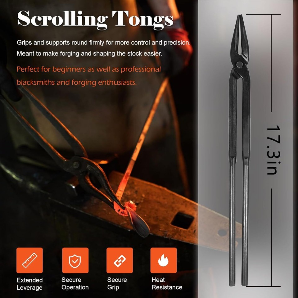 1/4 Flat Jaw,Pick Up,Scroll,V-Bit Tongs Beginner Blacksmith Forge Tongs ...