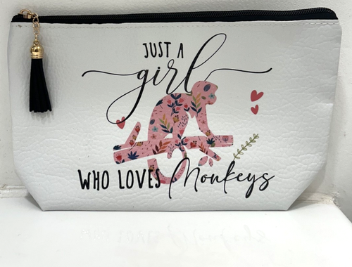 Makeup Bag/Purse, JUST A GIRL WHO LOVES MONKEYS, Faux leather, 10X6X3 ...