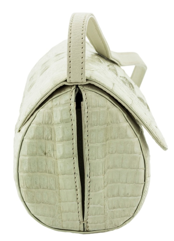 Genuine Crocodile Hornback Barrel Purse Handbag Shoulder Strap Black ...