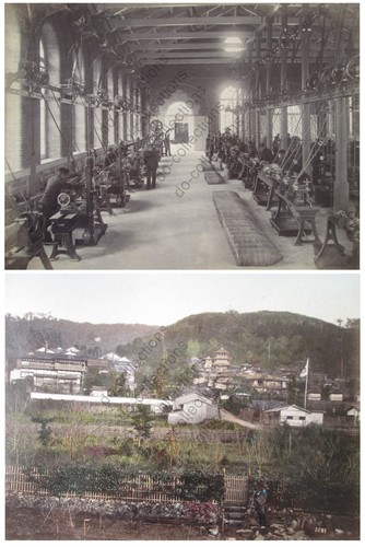 JAPAN 2 large antique photos 1880-1890 OSAKA Arsenal shells factory ...