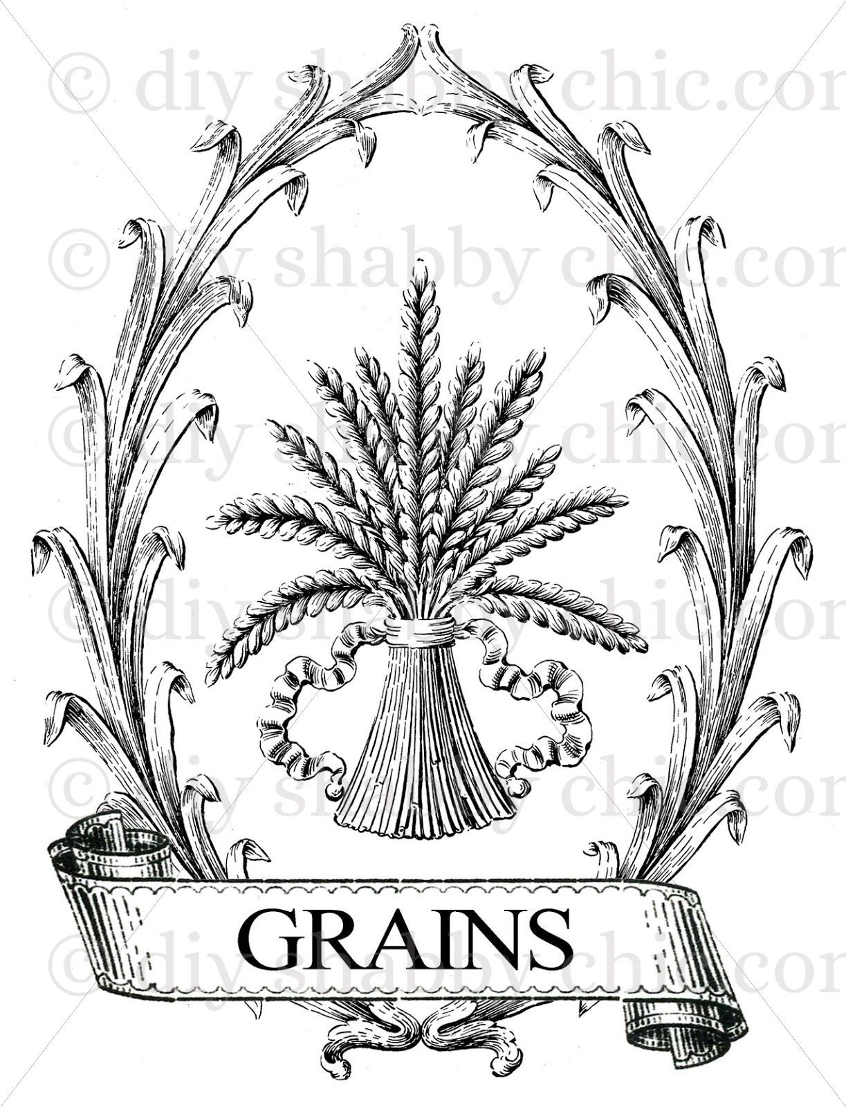 Waterslide Decal Image Transfer Vintage Grains Wheat Shabby Chic Chalk ...