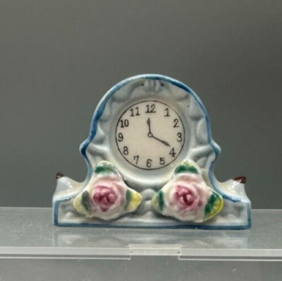 Occupied Japan Minature Mantel Blue Clock Figurine Hand Painted Pink ...