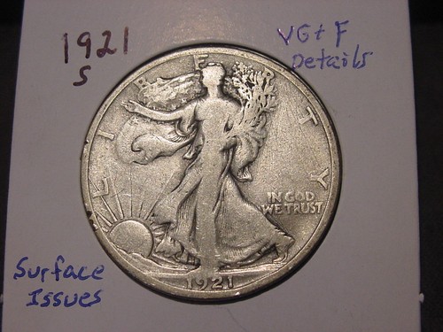 1921-S WALKING LIBERTY HALF VG + F DETAILS NICE POPULAR DATE FREE ...