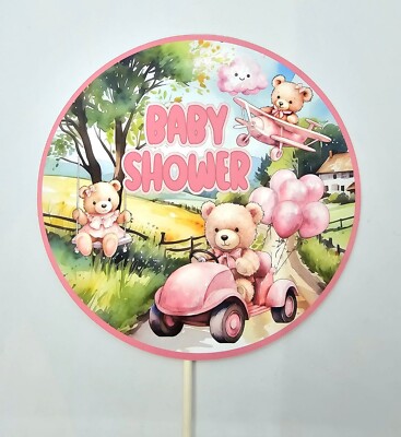 Teddy Baby Shower Pink Cake Topper | eBay UK