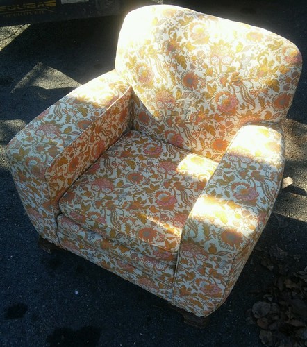 008 Vintage Funky Floral Pattern Lounge Arm Chair Mid Century Antique ...