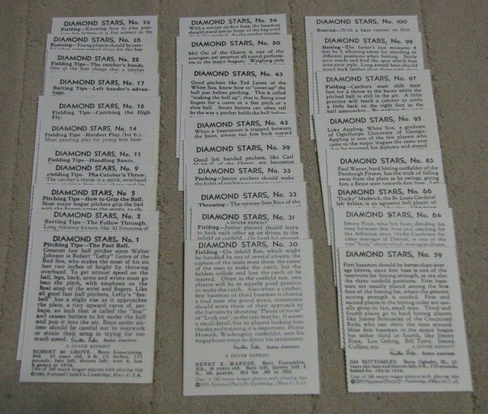Dover Reprints - 1934-36 Diamond Stars Baseball (Pick Your Players) | eBay