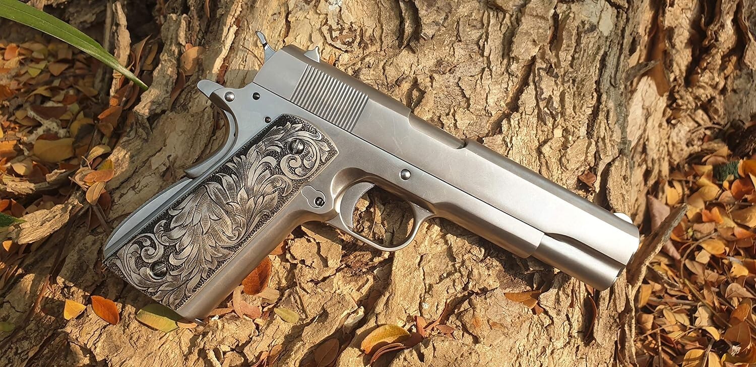 Paras Aluminum Hand Engraved 1911 grips Fit with S&W Colt Kimber ...