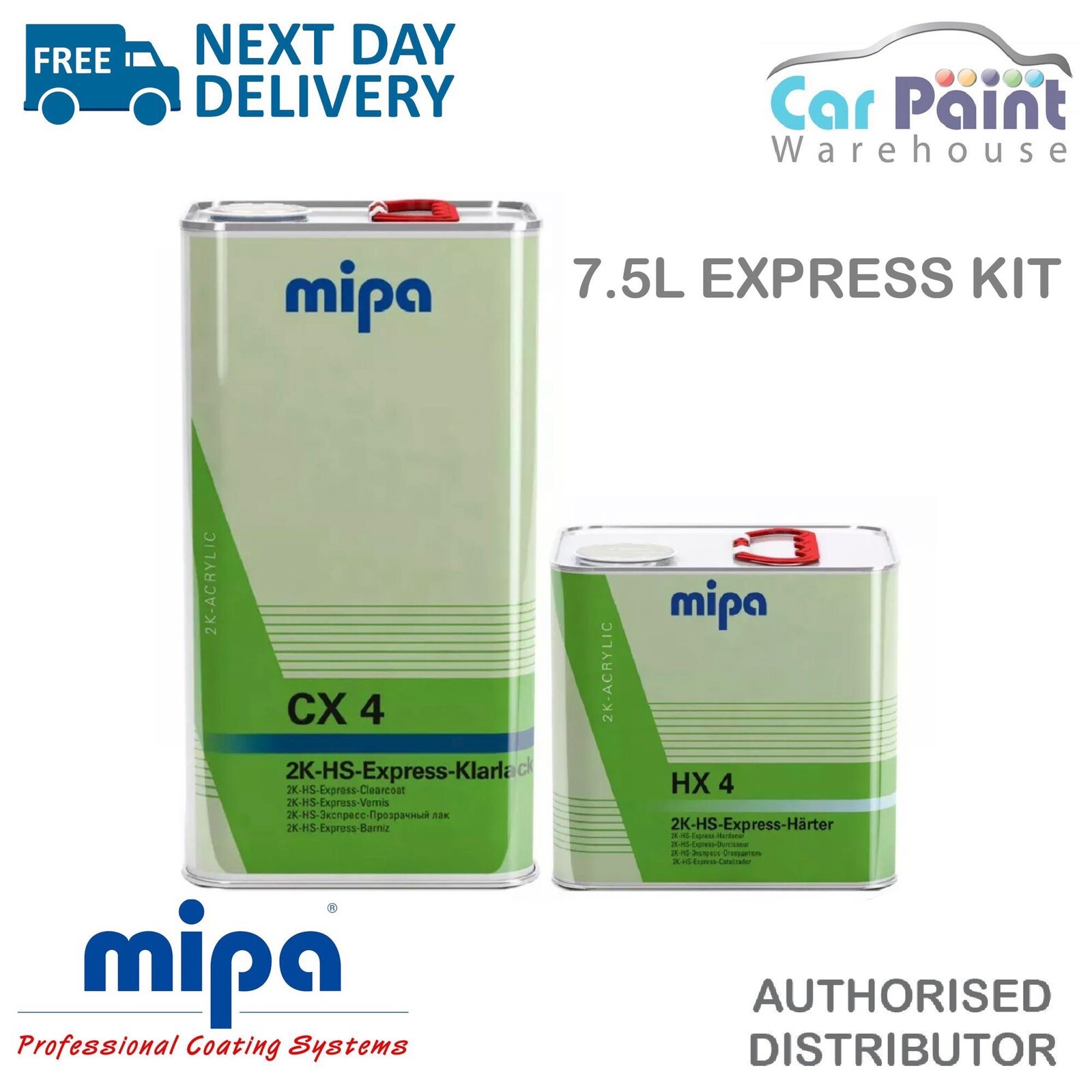 Mipa 5L CX4 Premium 2K HS Clear Coat Lacquer 2.5L HX4 Hardener FAST 7 ...