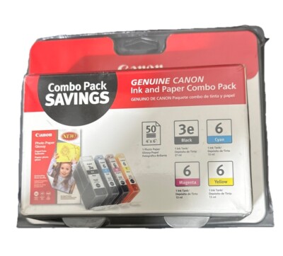 Genuine Canon Ink & Paper Combo Pack 3e BLK 6 Cyan Magenta Yellow Ink ...