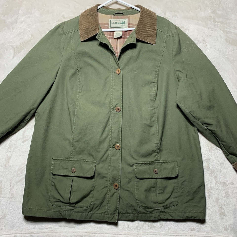 LL Bean Adirondack Barn Coat Chore Jacket Green Flannel Lined Loden ...