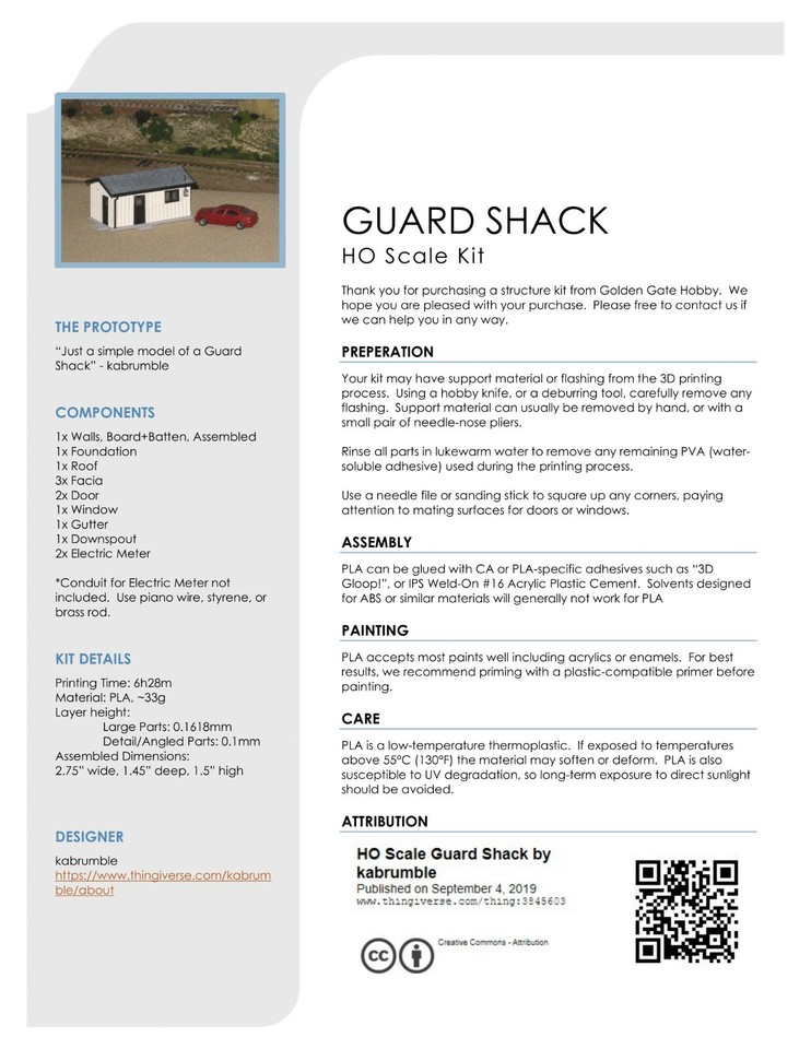 HO Scale Guard Shack 3D Printed Structure Kit, Easy Assembly, Ready to ...
