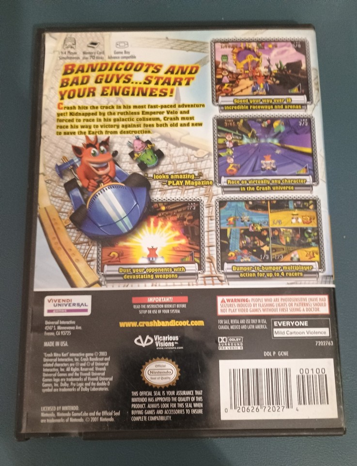 Crash Pack Crash Bandicoot Lot GC Wrath of Cortex, Nitro Kart CIB ...