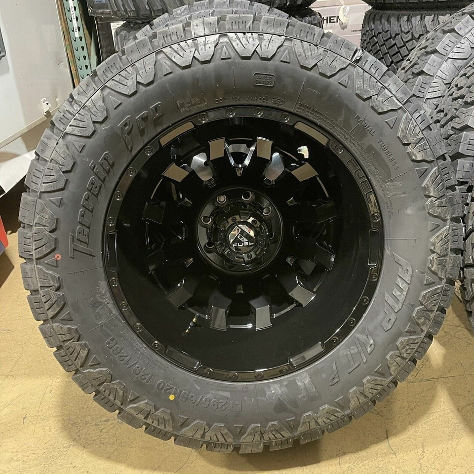 20" Fuel Blitz D675 Dually Wheels 2956520 35 AT Tires 8x6.5 Dodge Ram ...