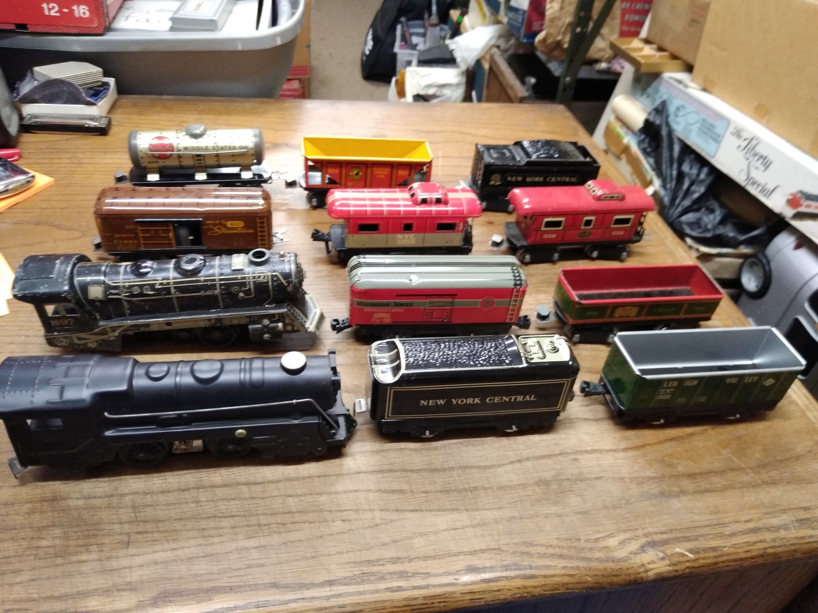 Vtg Marx Train Set 2 Steam Engines 10 Cars Layout Buildings Background ...