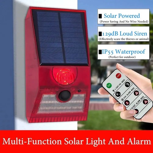 Solar 2-In-1 Motion Sensor Detector Alarm Light Remote Control 129dB ...
