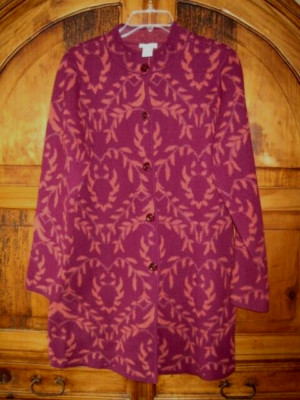 SUNDANCE CATALOG SWEATER Jacket Burgundy Merino Wool Floral Cardigan ...