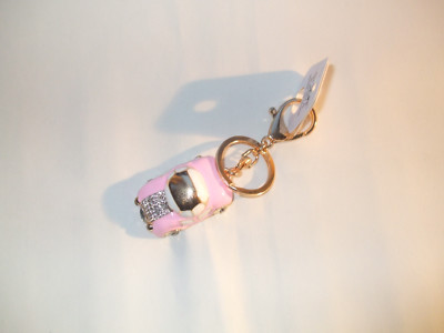 Pink Car Keyring/Bagcharm Pink And White Enamel Clear Crystal Stones ...