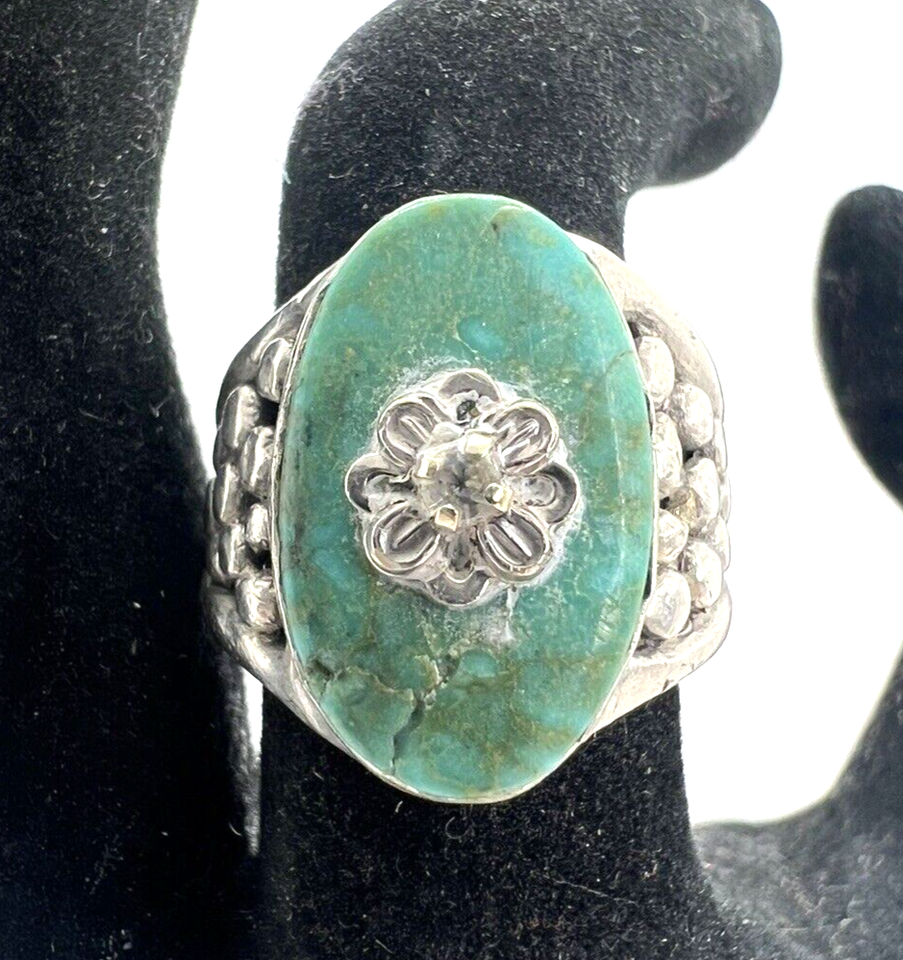 Vintage Handmade Sterling Silver 925 Turquoise Glass Stone Ring Size 6. ...