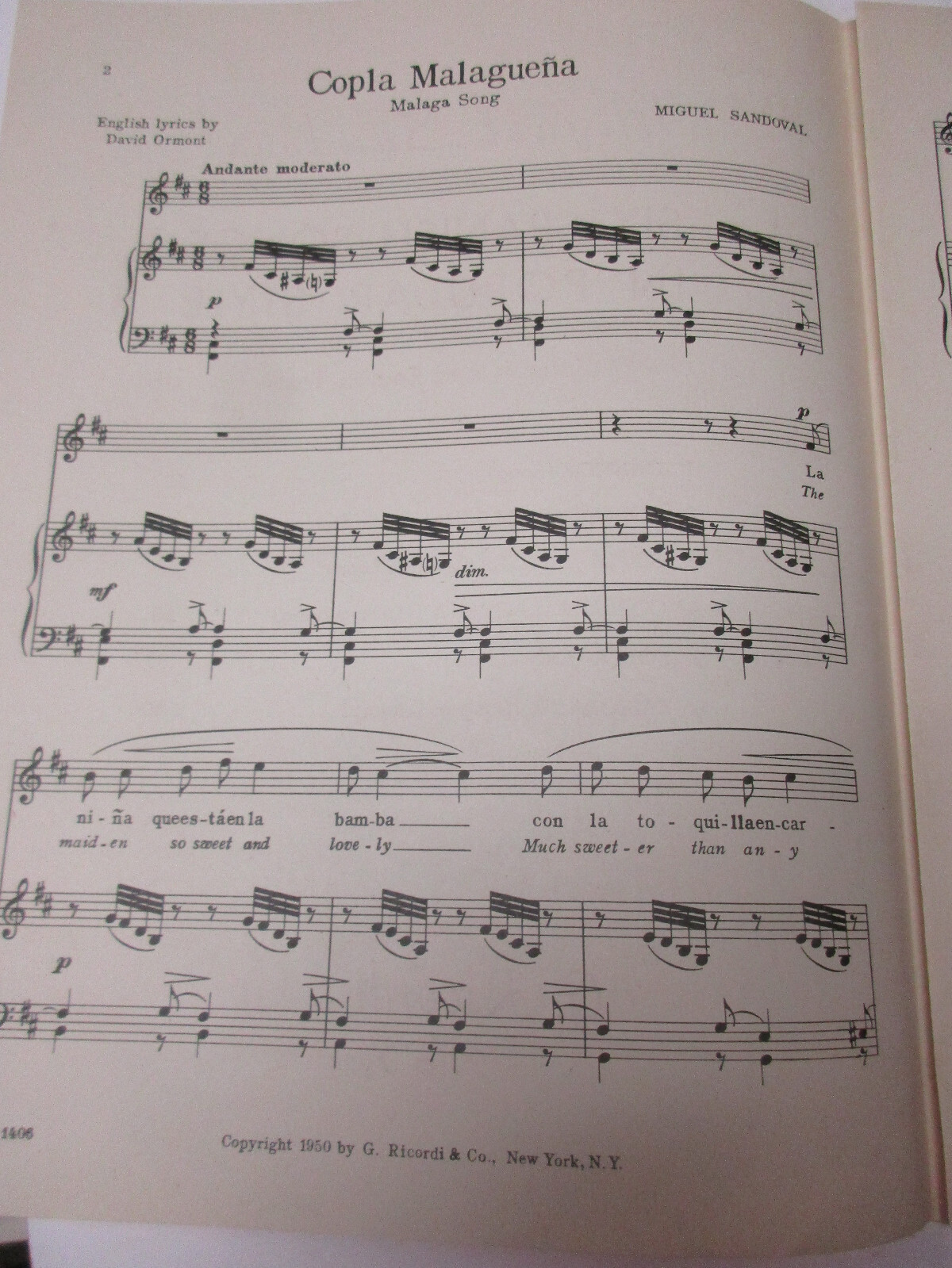 Miguel Sandoval Copla Malageuna (Malaga Song) for Piano Solo Sheet Music Ricordi | eBay