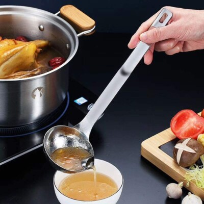 Stainless Steel Soup Fat Oil Separator Ladle Skimmer Filter Long Handle ...