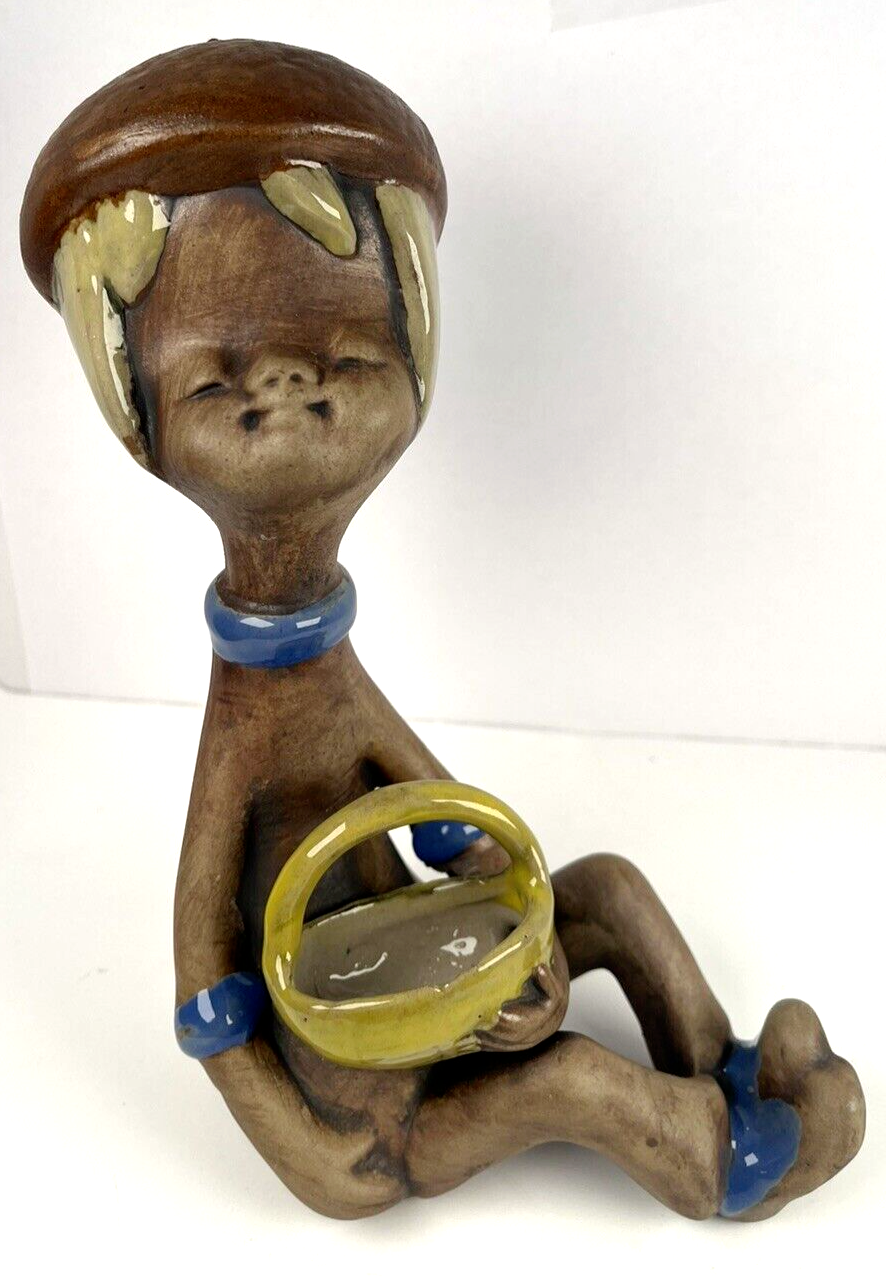 Art Pottery by Suzi Girl With Acorn Hat Basket California Stoneware MCM ...