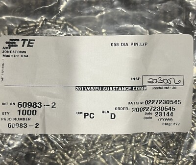 Lot of 1000-NEW AMP TE 60983-2 Female CONNECTOR Contact Pins .058 DIA ...