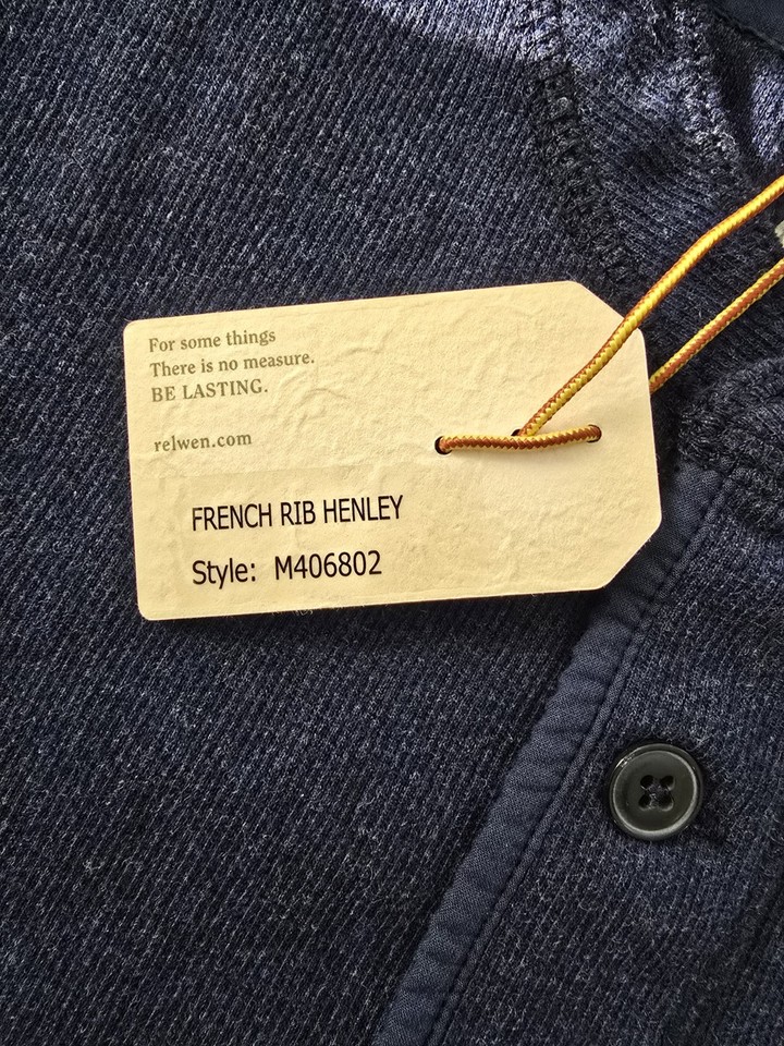NWT Relwen French Rib Henley Navy Heather Color Size Large | eBay