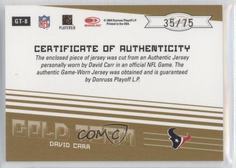 2004 Leaf Certified Materials Gold Team 24K /75 David Carr #GT-8 | eBay
