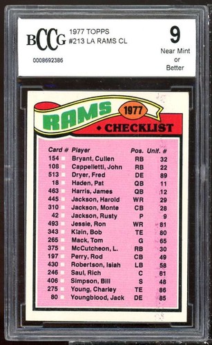 1977 Topps - Team Checklist Los Angeles Rams #213 for sale online | eBay